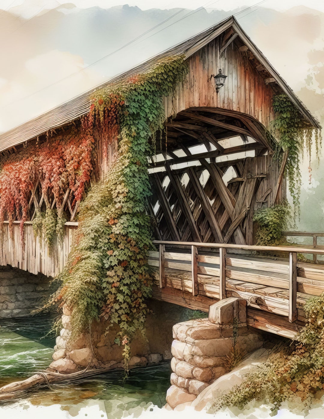 50 Images Covered Bridge Images Digital Art Printable Kit Instant ...