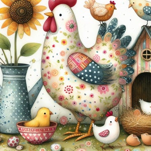 40 Images Whimsical Calico Chicken Images Jpeg Digital Art Printable ...