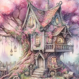 50 Images Fantasy Tree House Images Digital Kit Digital Art Printable ...