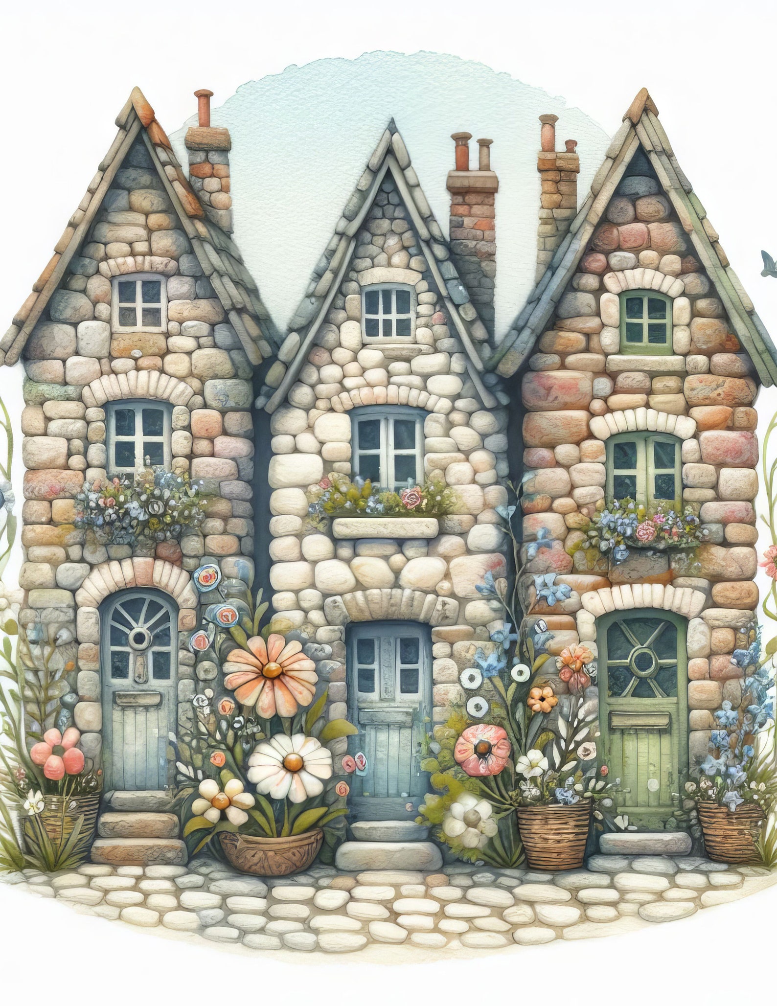 50 Images Whimsical Stone Row House: Jpeg Images, Digital Art ...