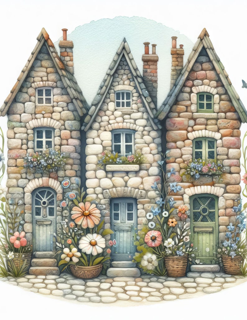 50 Images Whimsical Stone Row House: Jpeg Images, Digital Art ...