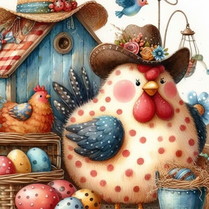 40 Images Whimsical Calico Chicken Images Jpeg Digital Art Printable ...