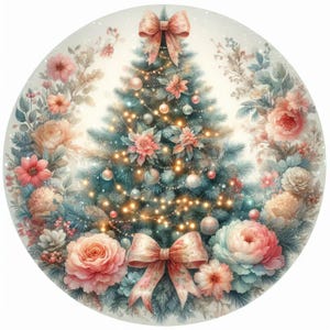 10 Images Floral Christmas Tree Digital Art Printable Kit Instant ...