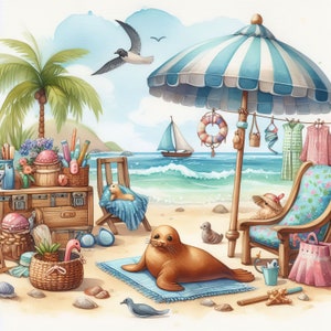 50 Images Whimsical Beach Vacation: Digital Art, Printable Digital ...
