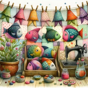 55 Images Whimsical Calico Fish Images Digital Art Printable Instant ...
