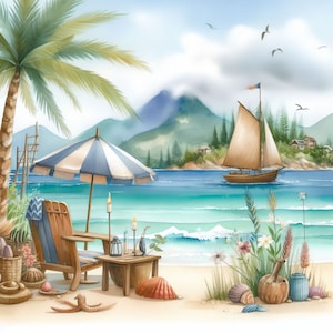 50 Images Whimsical Beach Vacation: Digital Art, Printable Digital ...