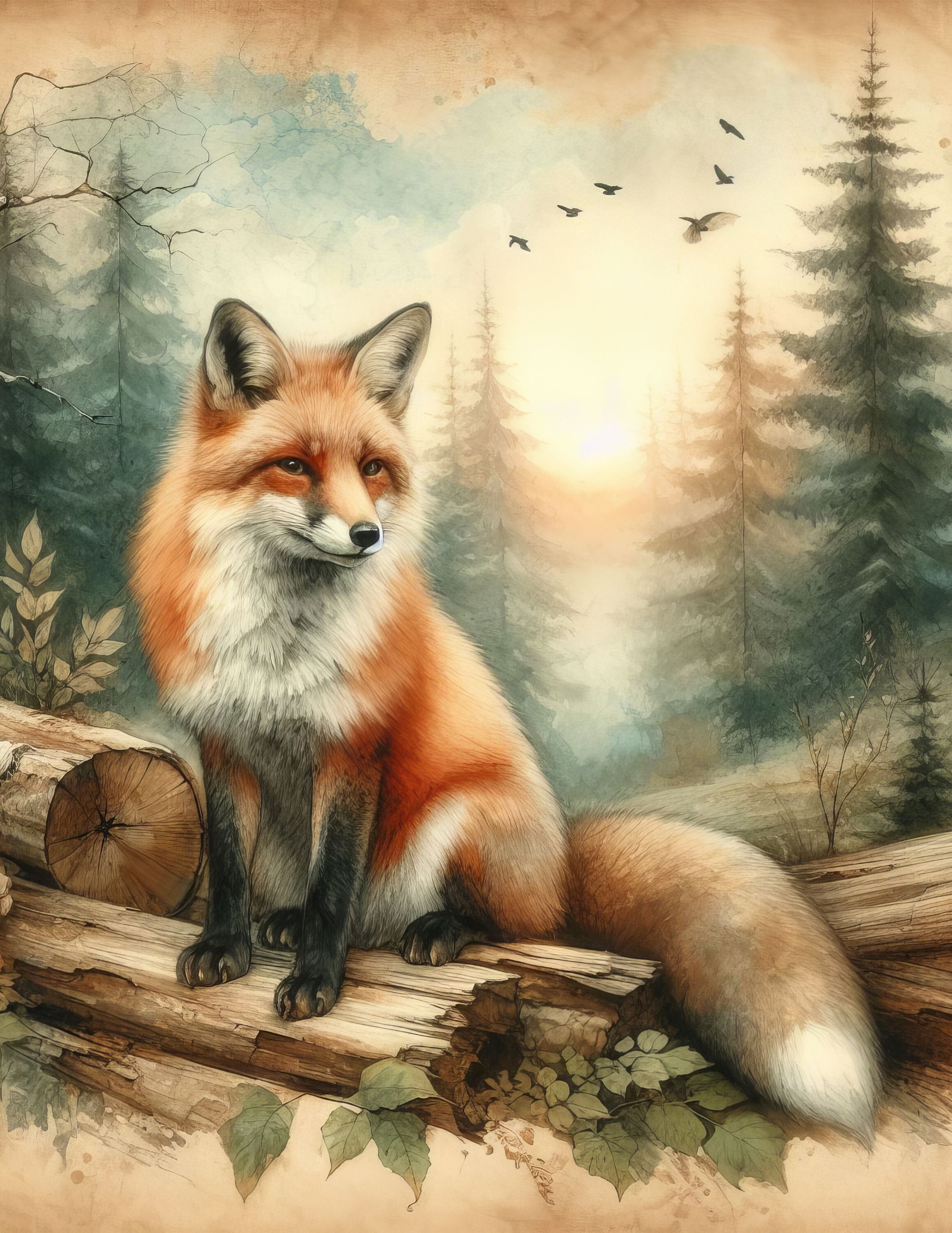 48 Images Fox in Woods: Digital Art, Printable Download, Scrapbooking ...