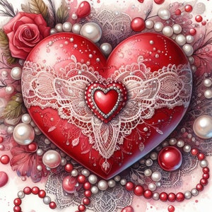 40 Images Fancy Hearts in Pink and Red: Printable Digital Download ...