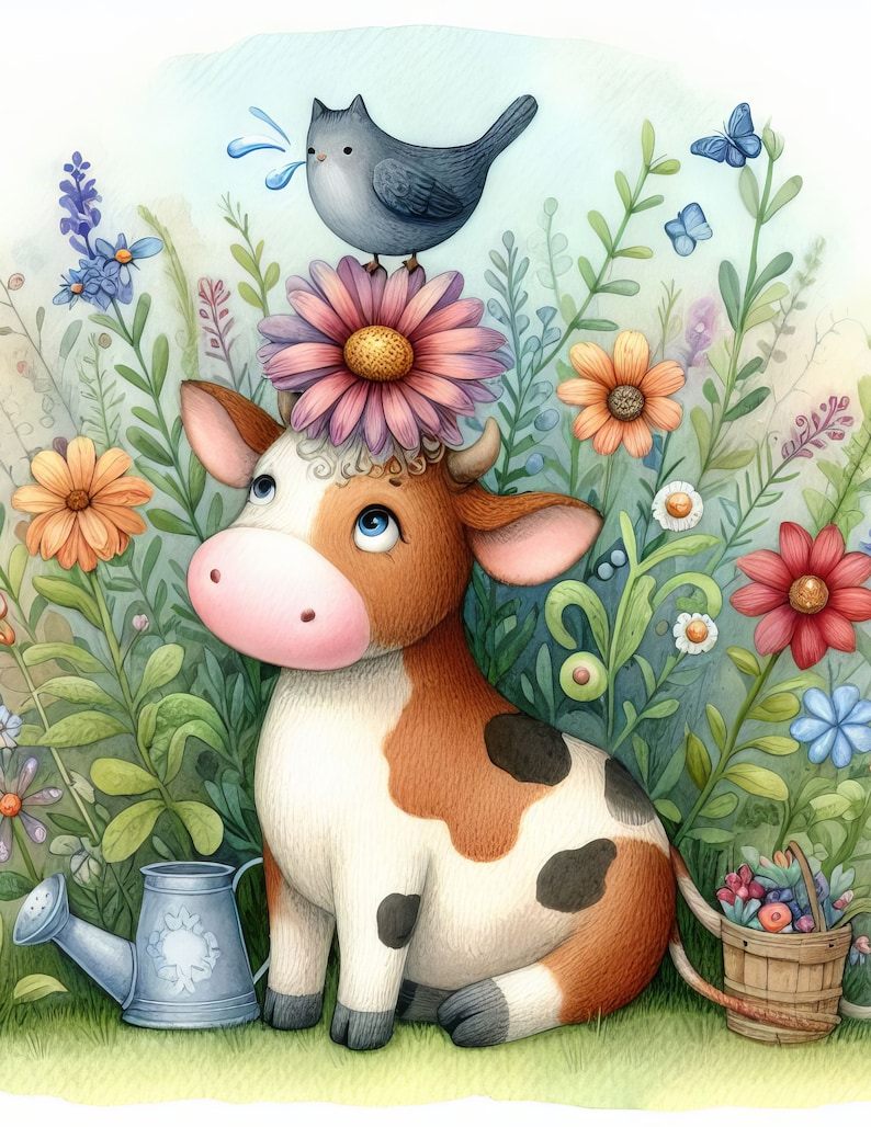 46 Images Whimsical Cow: JPEG Images, Digital Art, Printable Instant ...