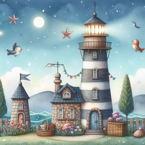 60 Images Whimsical Lighthouse Images Digital Art Printable Instant ...
