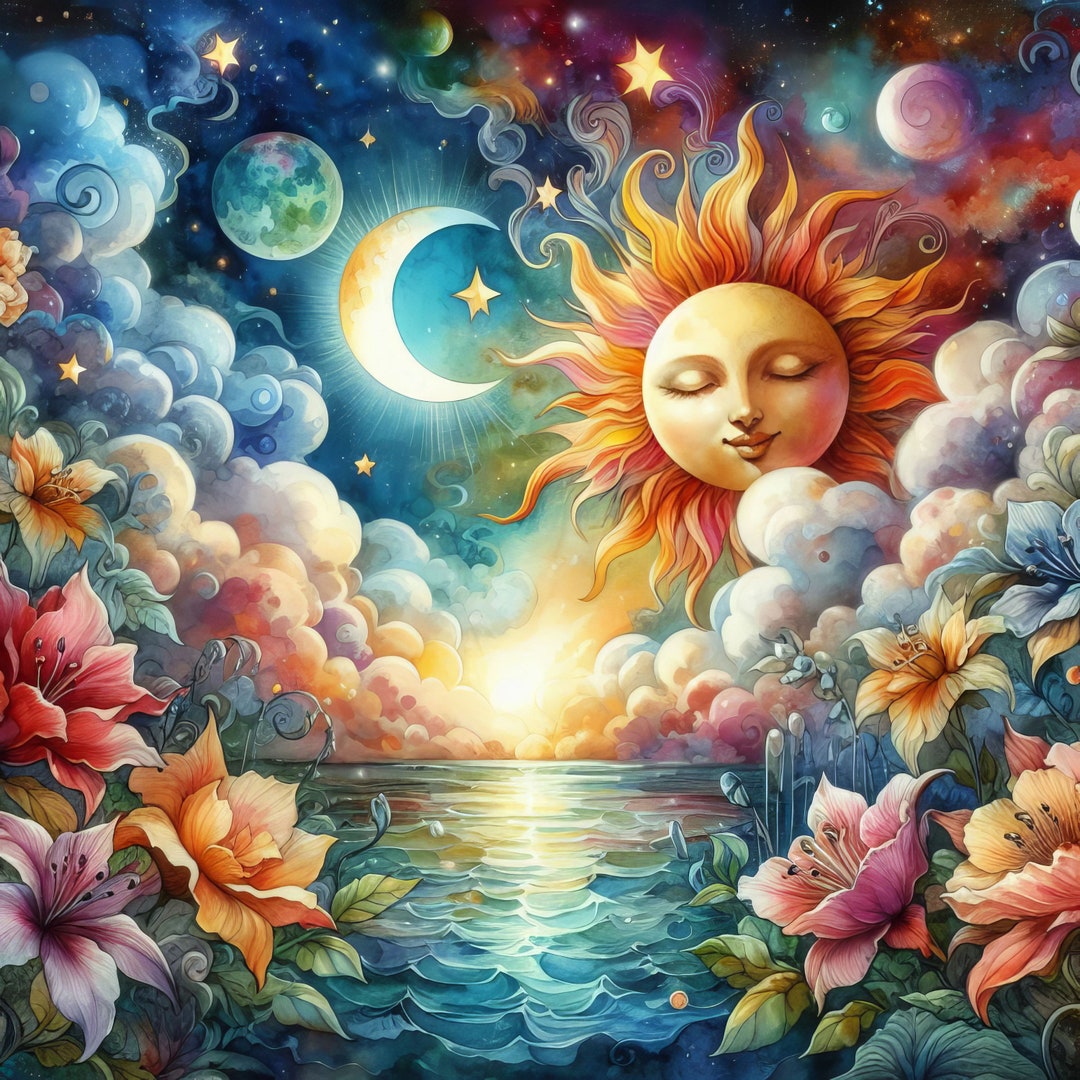 50 Images Sun Moon Stars Images Digital Art Printable Instant Digital ...