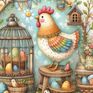 40 Images Whimsical Calico Chicken Images Jpeg Digital Art Printable ...