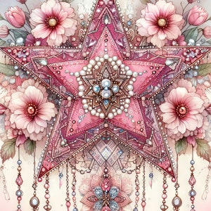 42 Images Bohemian Pink Star Images Digital Art Printable Kit Instant ...