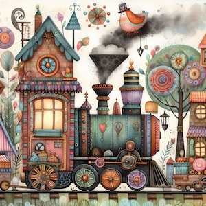 60 Images Whimsical Train Images Digital Art Printable Kit Instant ...
