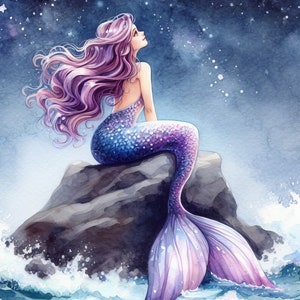 32 Images Beautiful Watercolor Mermaids Digitals Digital Art Watercolor ...
