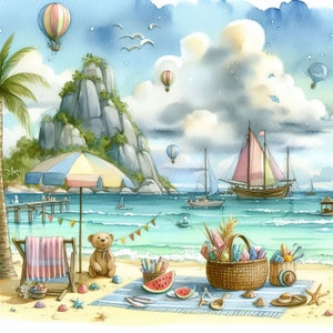 50 Images Whimsical Beach Vacation: Digital Art, Printable Digital ...
