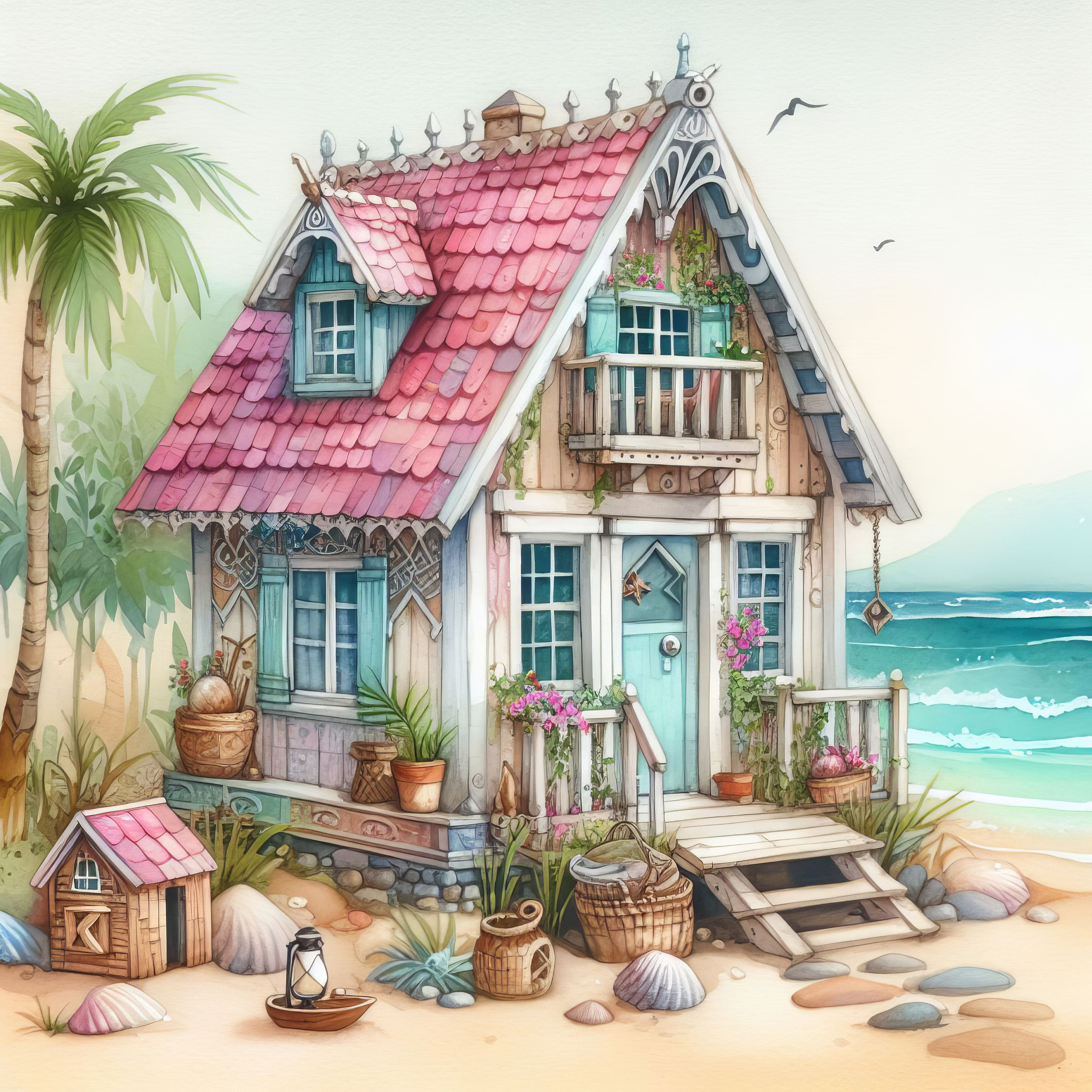 60 Images Whimsical Beach House Images Digital Kit Digital Art ...