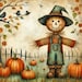 60 Images Scarecrow in Pumpkin Patch Digital Art Printable Kit Instant ...