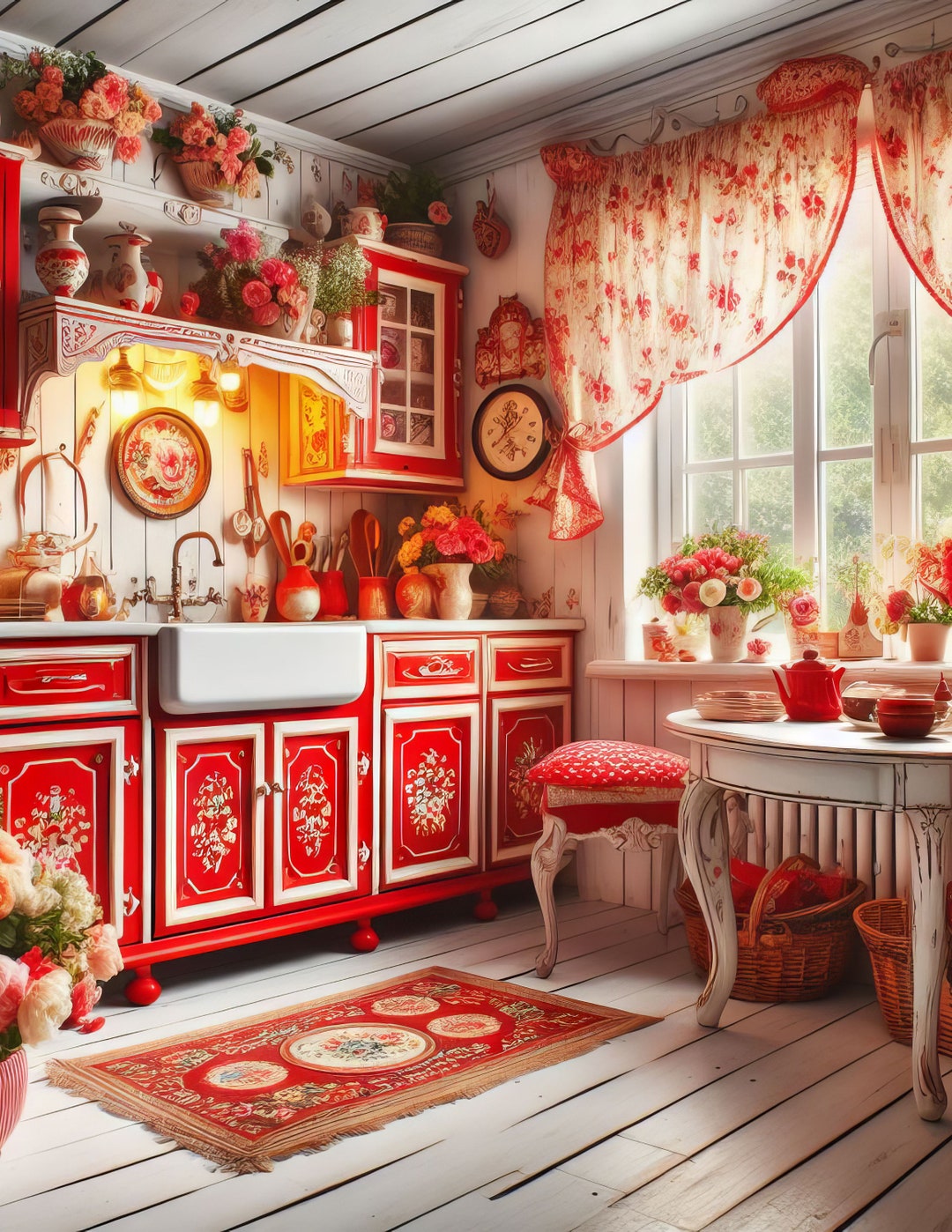 40 Images Retro Red Kitchen Images Digital Art Printable Instant ...