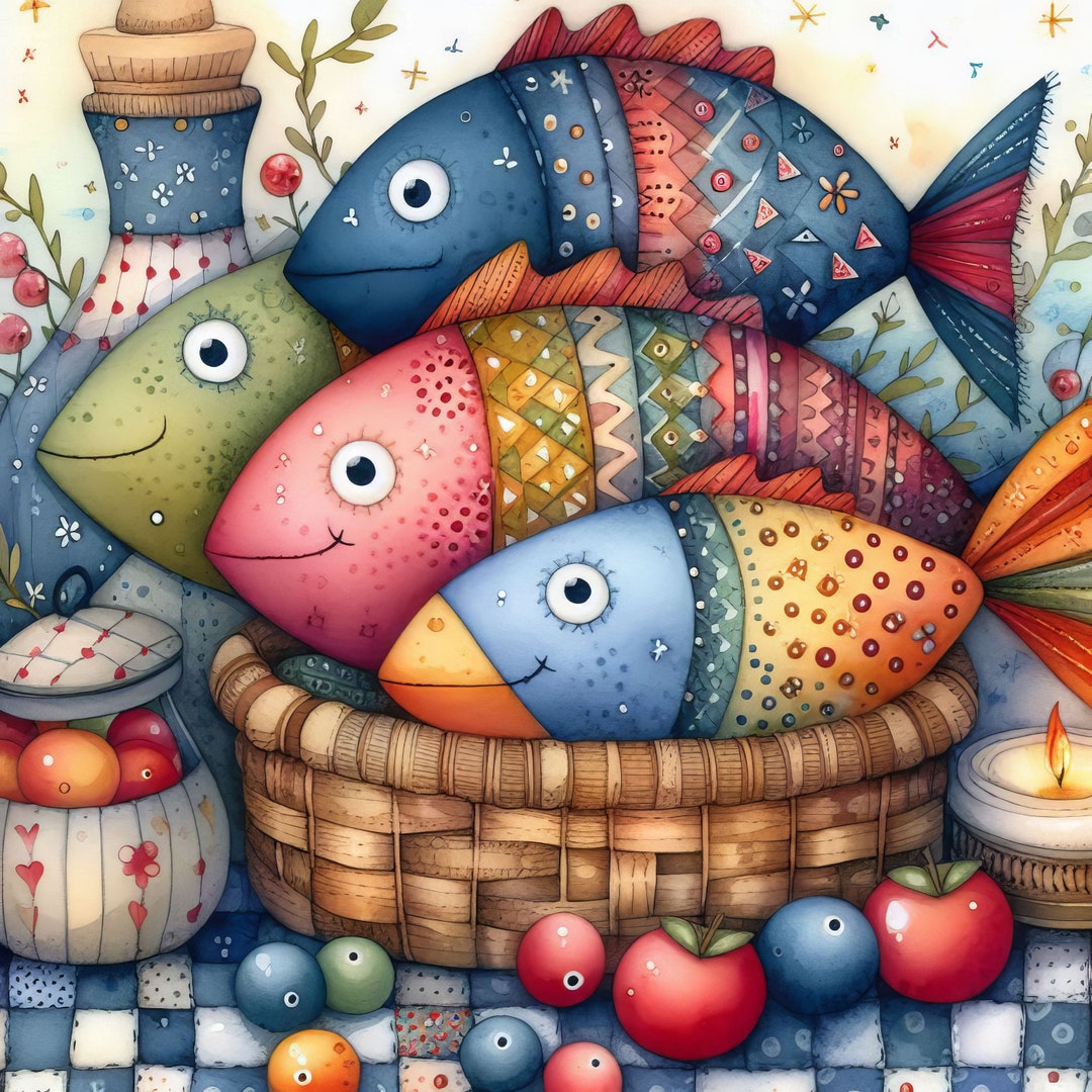 55 Images Whimsical Calico Fish Images Digital Art Printable Instant ...