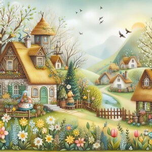 50 Images Whimsical Spring Village: Printable Digital Download ...