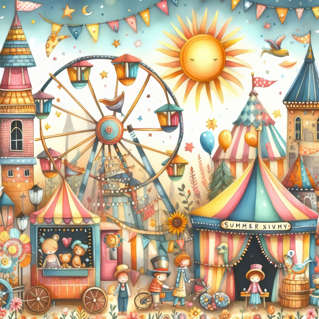 55 Images Whimsical Summer Carnival: Digital Art, Instant Digital ...