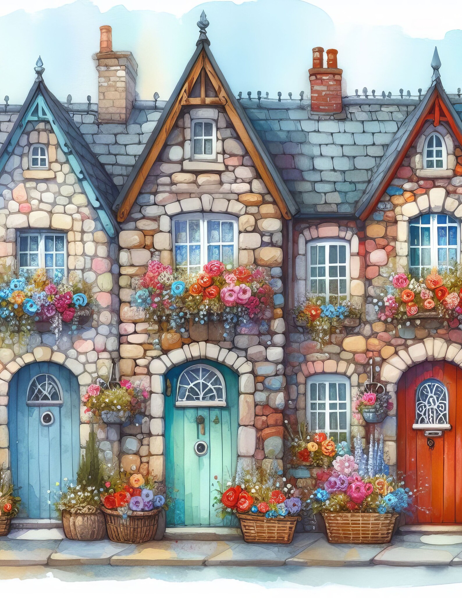 50 Images Whimsical Stone Row House Jpeg Images Digital Art Printable ...