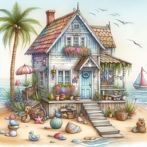60 Images Whimsical Beach House Images Digital Kit Digital Art ...