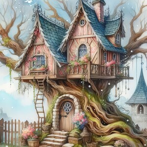 50 Images Fantasy Tree House: Digital Art, Printable Download ...