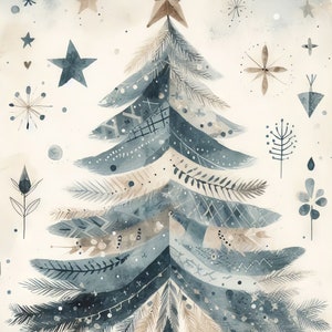 39 Images Nordic Blue Christmas Trees Images Digital Art Printable Kit ...