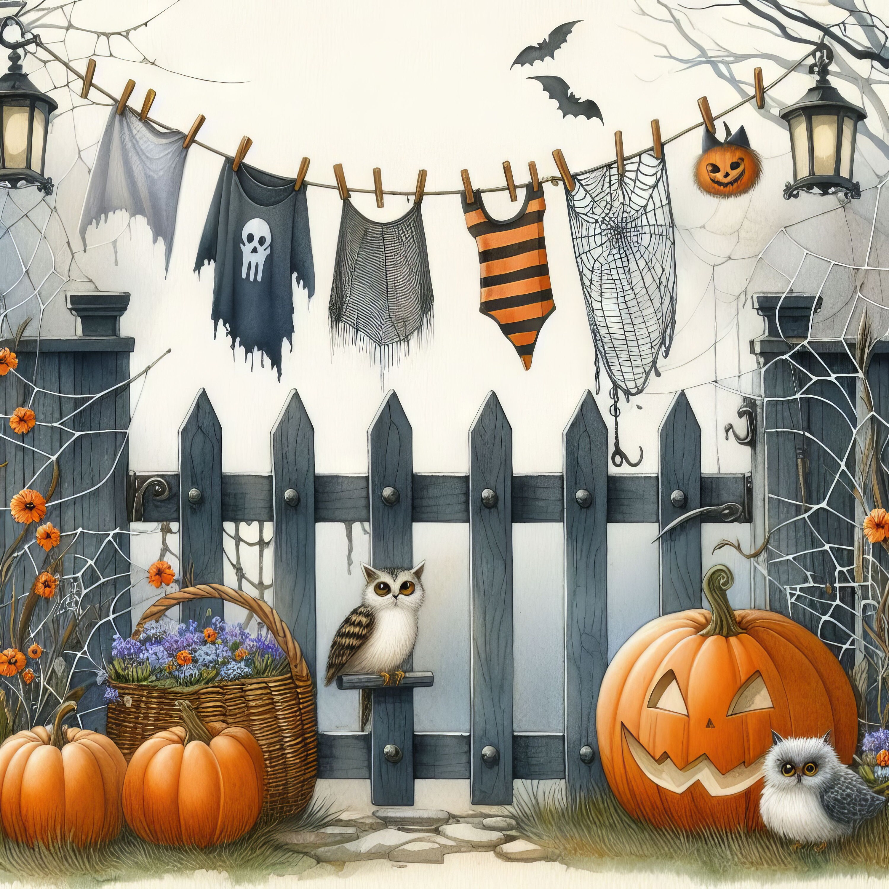55 Images Whimsical Halloween Clothesline: Digital Art, Printable ...