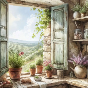 40 Images Tuscany Kitchen Window Digitals Digital Art Watercolor ...