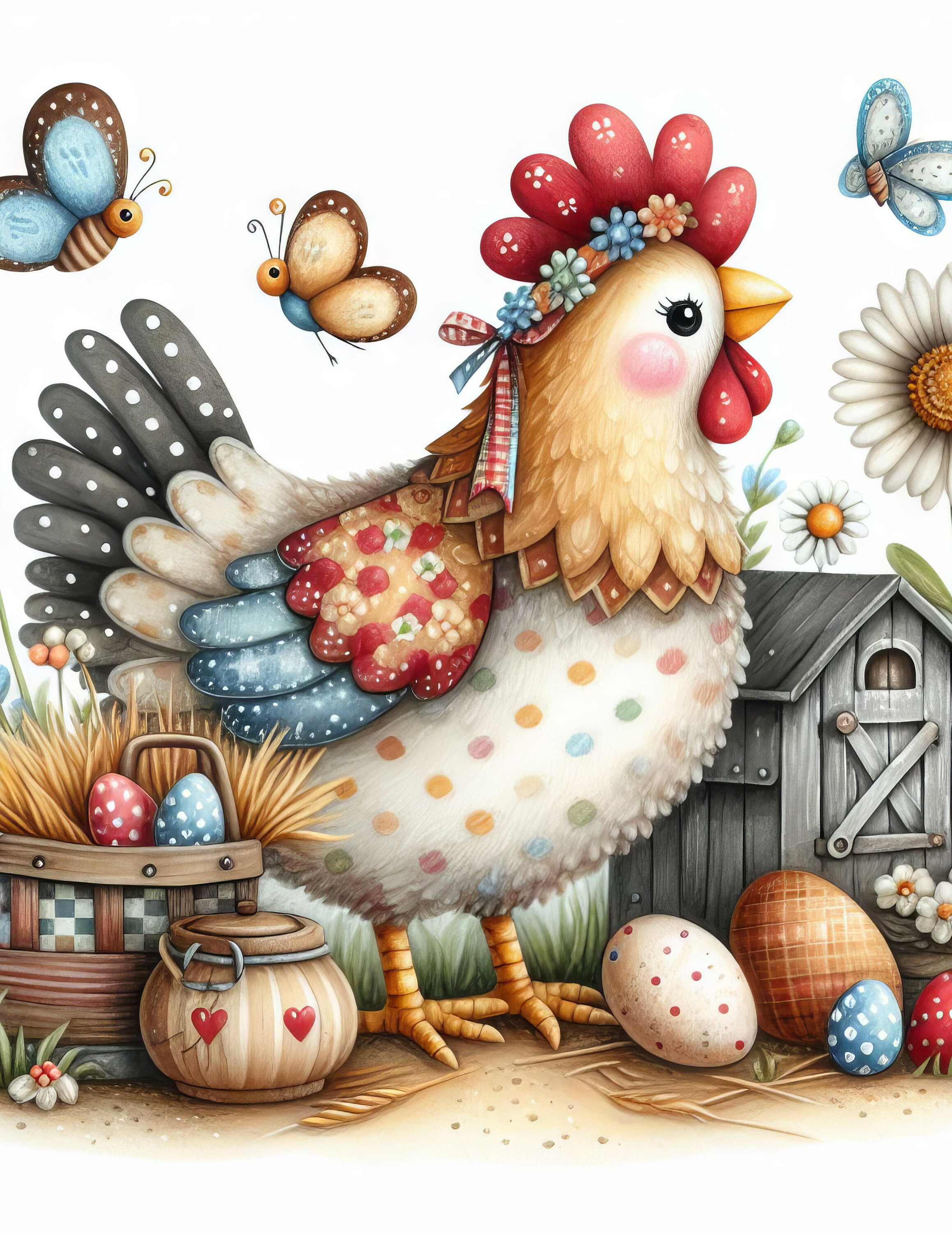 40 Images Whimsical Calico Chicken Images Jpeg Digital Art Printable ...