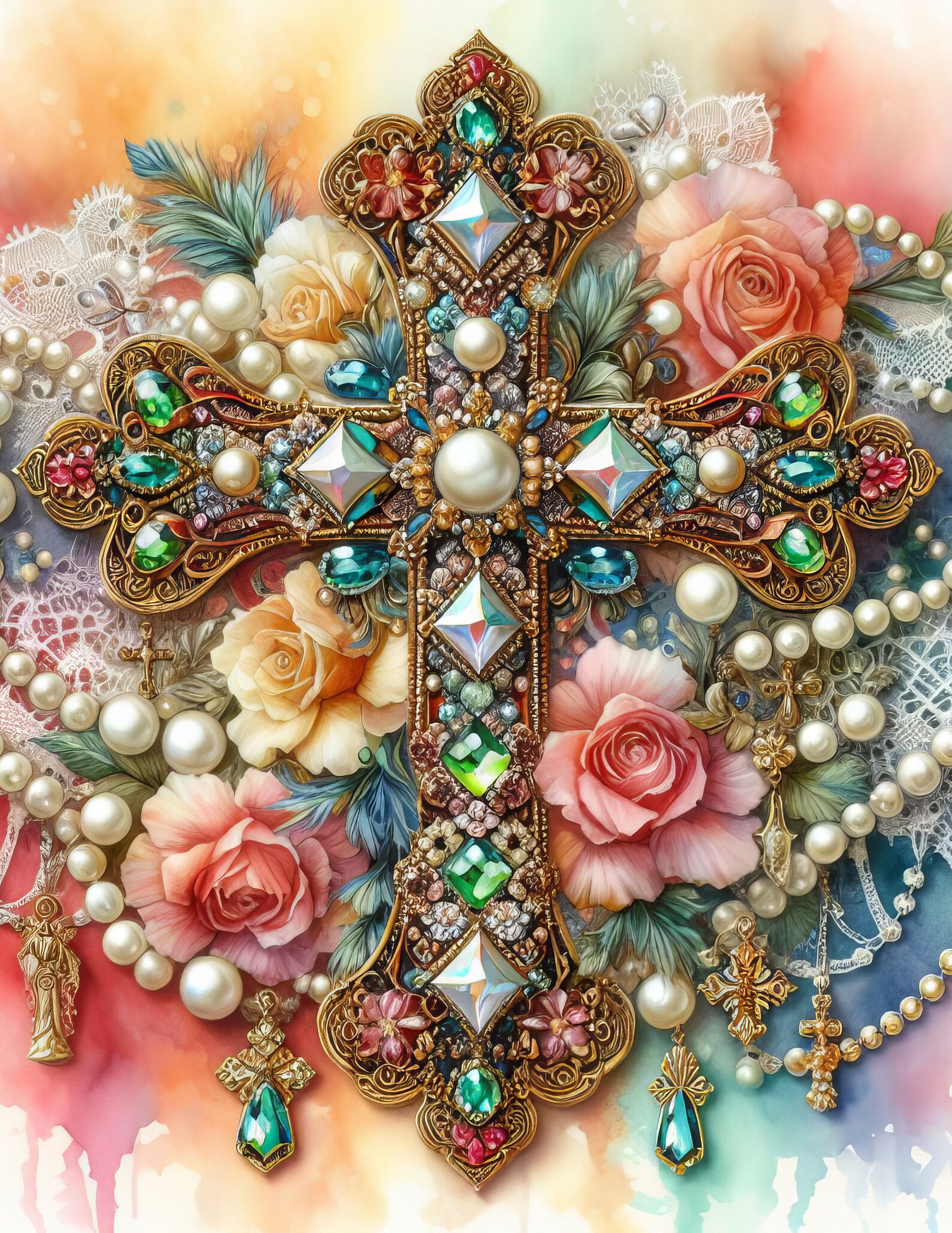 44 Images Jeweled Cross Images Digital Art Printable Instant Digital ...