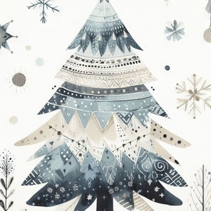 39 Images Nordic Blue Christmas Trees Images Digital Art Printable Kit ...