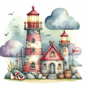 60 Images Whimsical Lighthouse Images Digital Art Printable Instant ...
