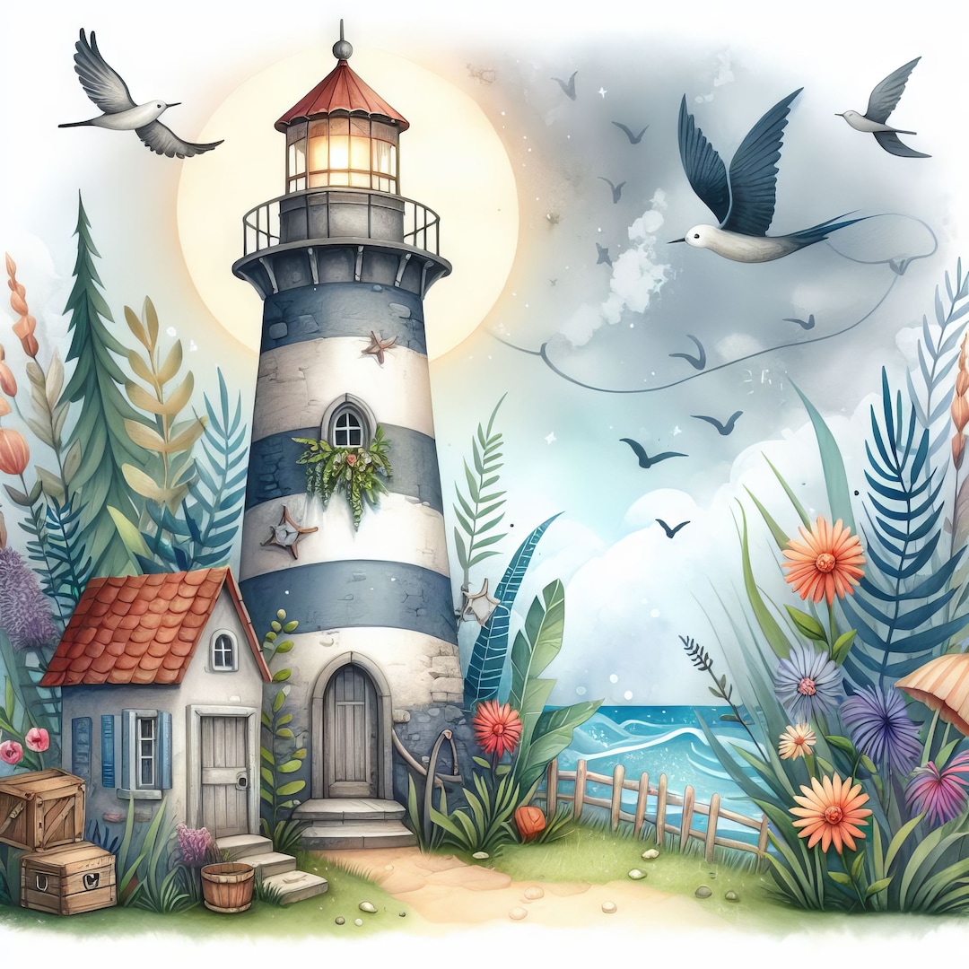 60 Images Whimsical Lighthouse Images Digital Art Printable Instant ...