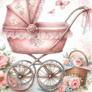 27 Images Chic Pink Baby Buggy Images Digital Art Printable Kit Instant ...