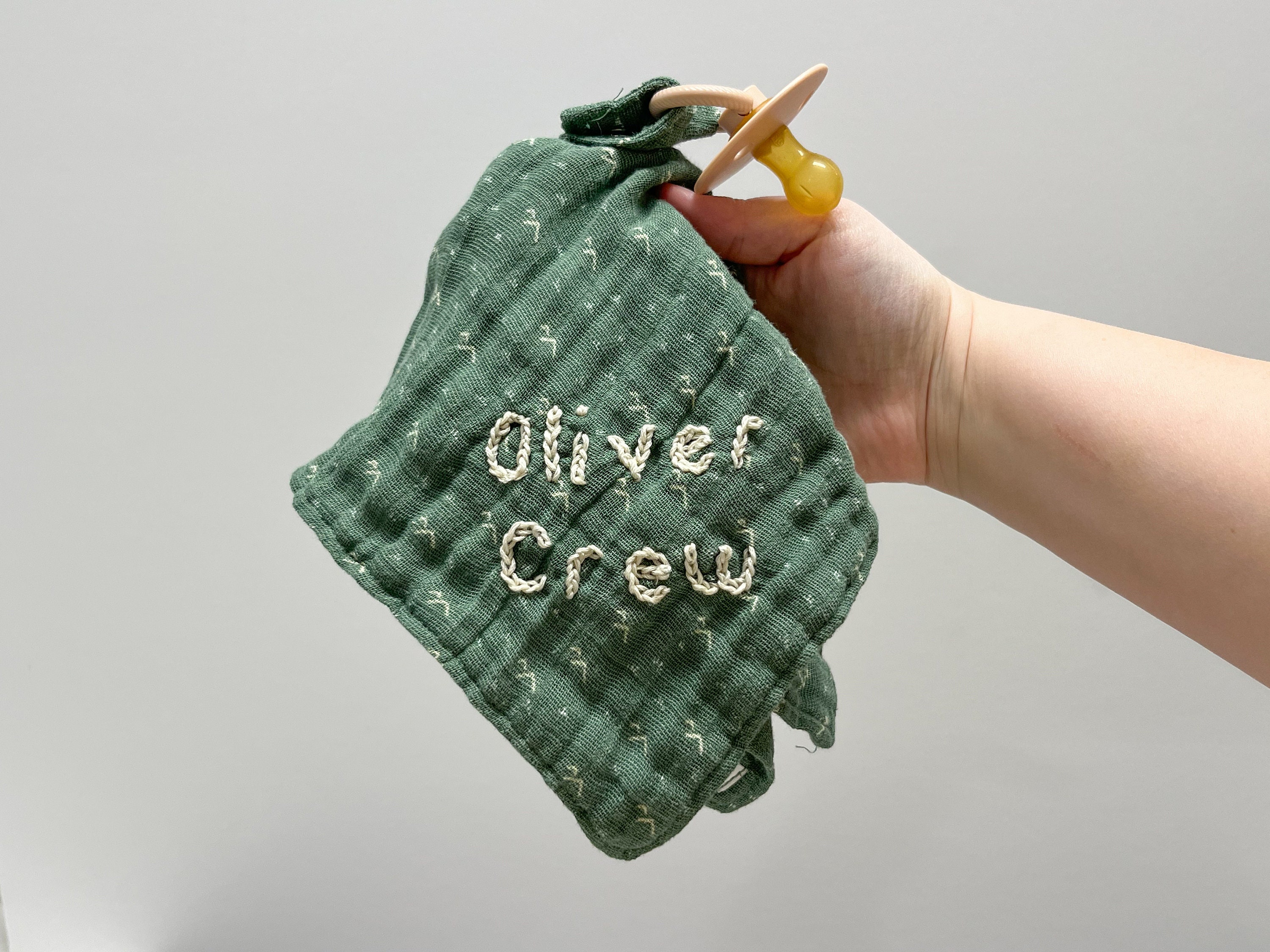 HANDMADE Custom Embroidered Baby Lovey PACI HOLDER Shower Gift Cotton ...