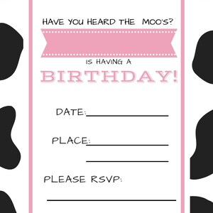 Cute Cow Birthday Invitations/ Download Printable/ Cow Print Happy ...