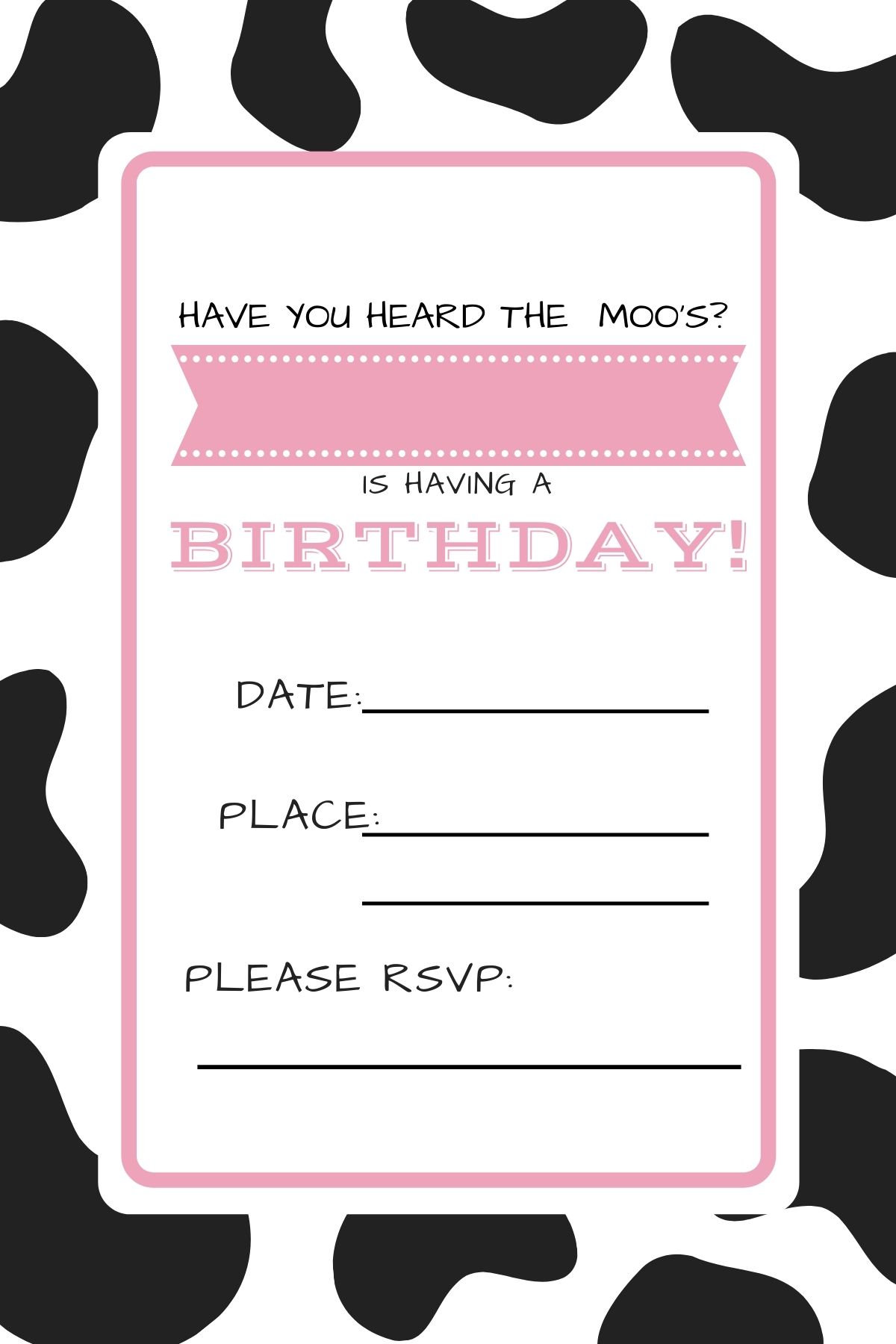 Cute Cow Birthday Invitations/ Download Printable/ Cow Print Happy ...