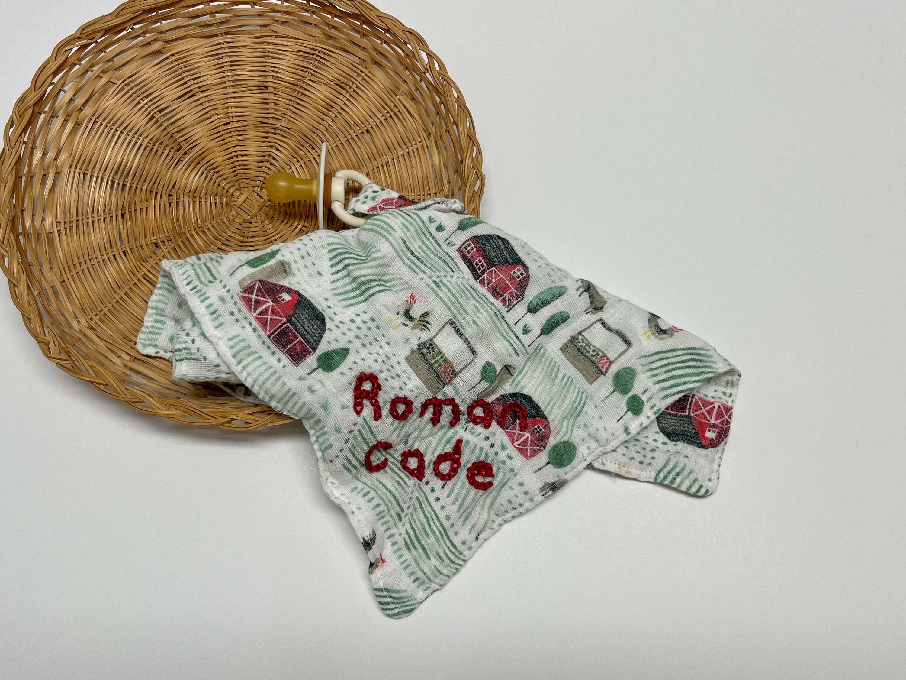 HANDMADE Custom Embroidered Baby Lovey PACI HOLDER Shower Gift Cotton ...