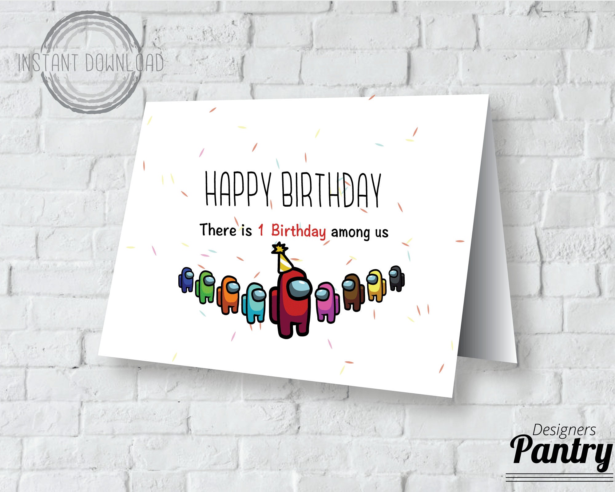 Printable among us birthday card imposter red pink blue | Etsy