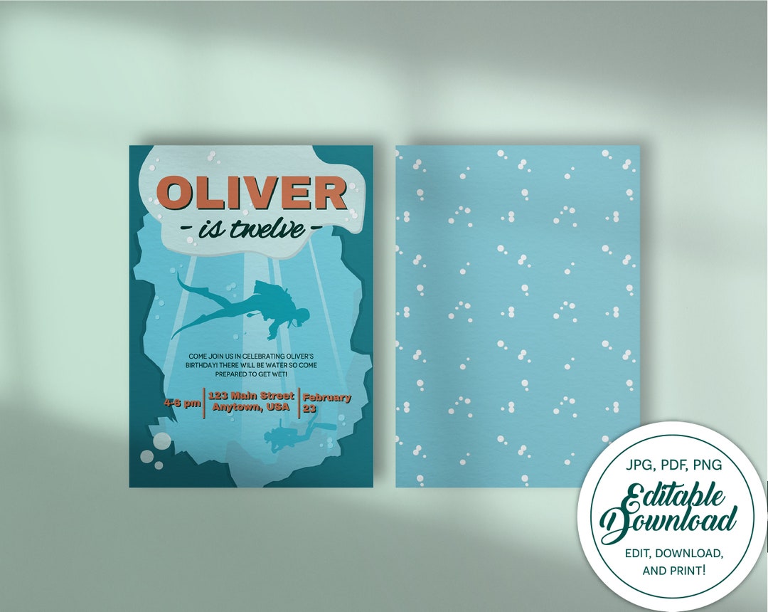 EDITABLE | "scuba Diving" Ocean Birthday Invitation Template, Diving ...