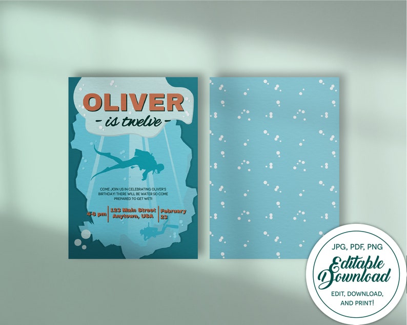 EDITABLE | "scuba Diving" Ocean Birthday Invitation Template, Diving ...