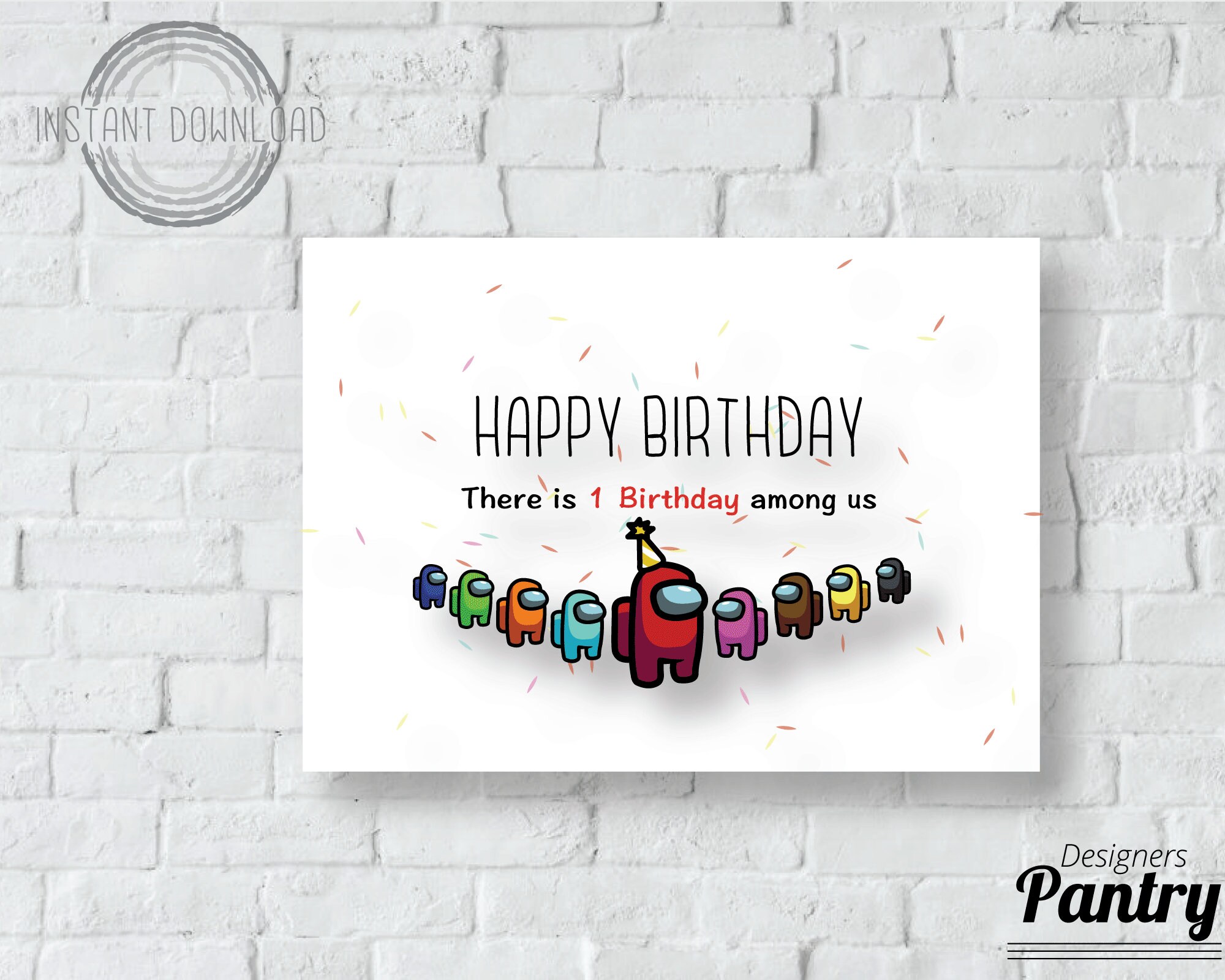 Printable among us birthday card imposter red pink blue | Etsy