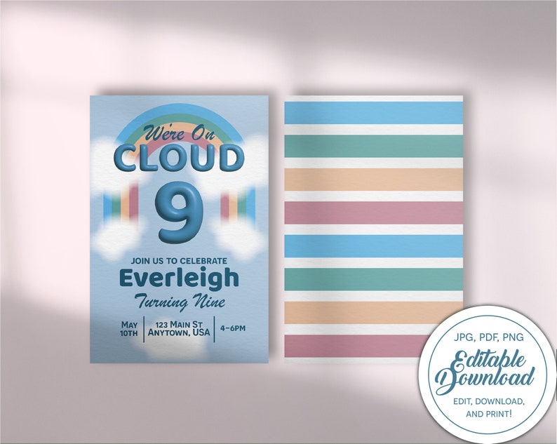 EDITABLE | "cloud Nine" Birthday Invitation Template, Cloud, 9th ...