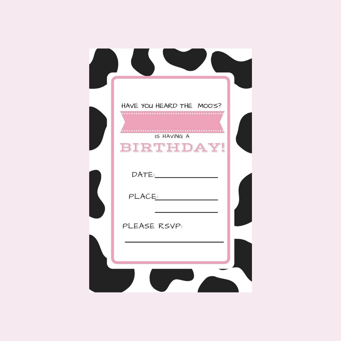 Cute Cow Birthday Invitations/ Download Printable/ Cow Print Happy ...