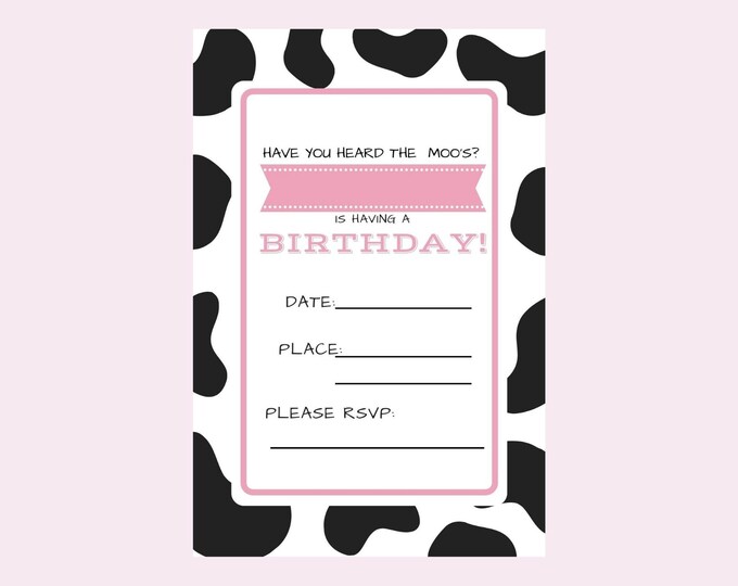 Cute Cow Birthday Invitations/ Download Printable/ Cow Print - Etsy