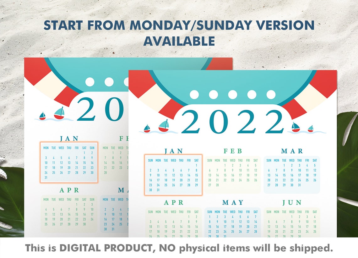 Sea Theme Printable 2022 Calendar Instant Download Printable - Etsy
